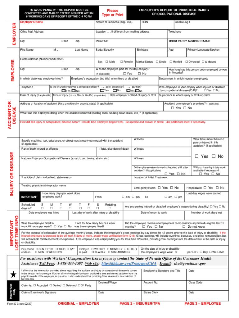 Fillable Online Employer's Report of Industrial Injury and Occupational ...