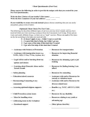Fillable Online Client Questionnaire Post-test 2023 - Community Law ...