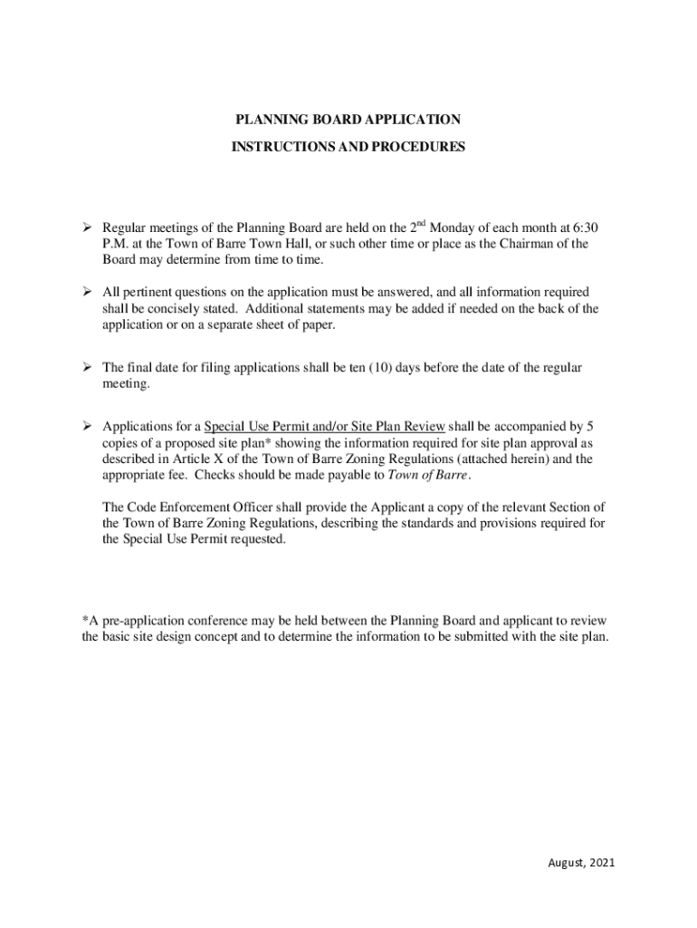Fillable Online Planning Board Application Instructions for Special Use ...