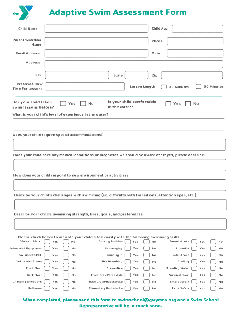 Fillable Online Adaptive Swim Assessment Form Fax Email Print - pdfFiller