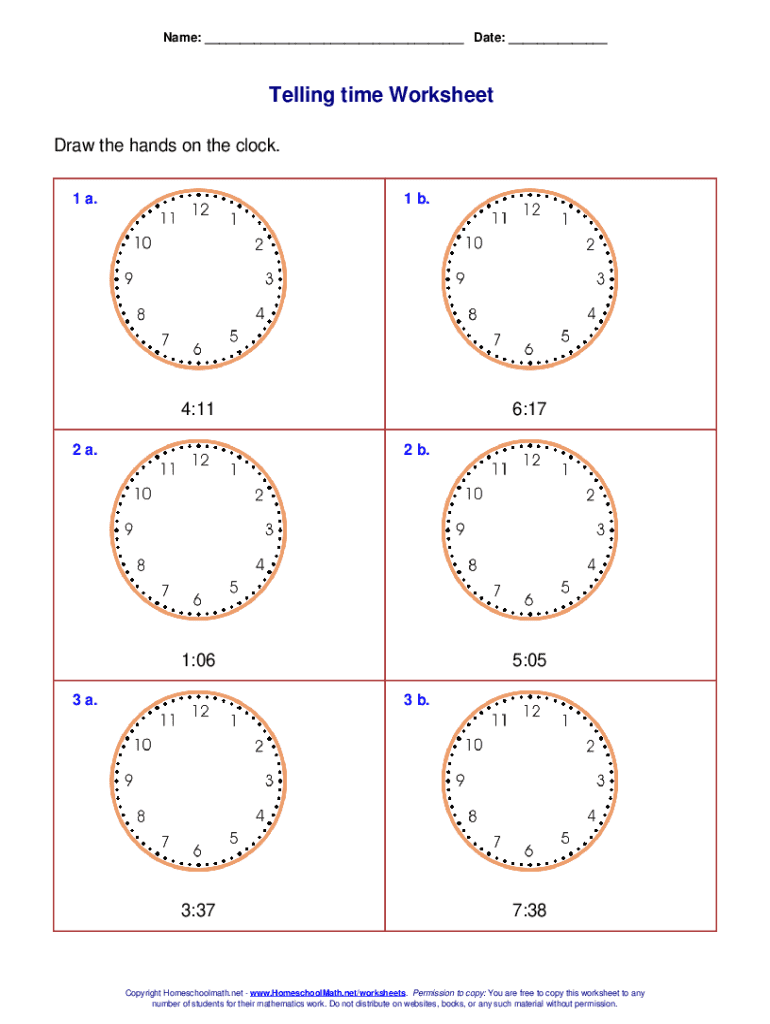 Fillable Online Telling Time Worksheet for Kids - Learn Clock Skills ...