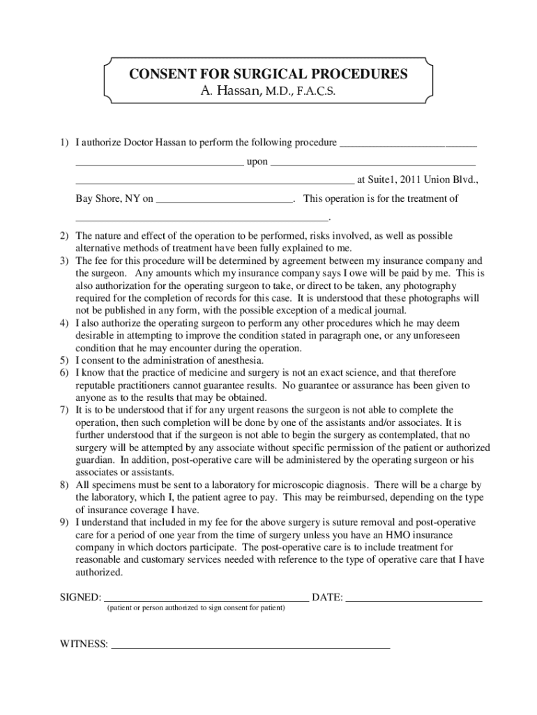 Fillable Online CONSENT FOR SURGICAL PROCEDURES Fax Email Print - pdfFiller