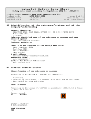 Fillable Online Material Safety Data Sheet for Glasurit Base Coat Pearl-effect 93 (2012) Fax ...