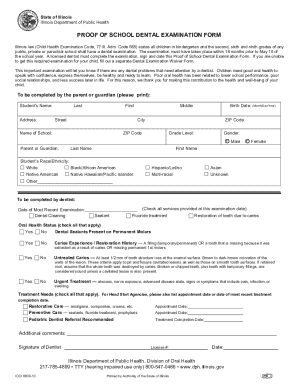 Fillable Online Illinois Proof of School Dental Examination Form 2023 ...