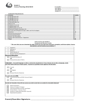 Fillable Online Grade 9 Course Planning Guide for 2022-2023 Academic ...