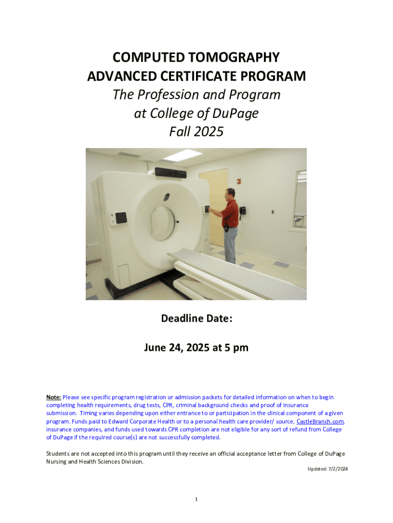 Fillable Online Computed Tomography Certificate Program | College of Dupage 2025 Fax Email Print ...