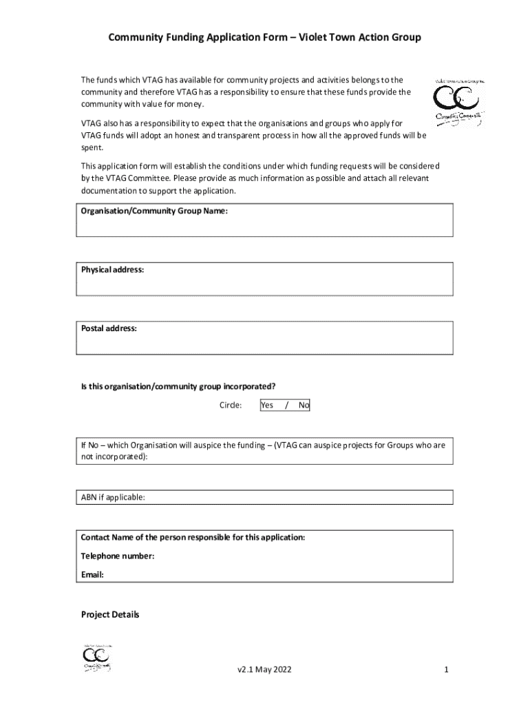 Fillable Online Vtag Community Funding Application Form 2022 Fax Email ...