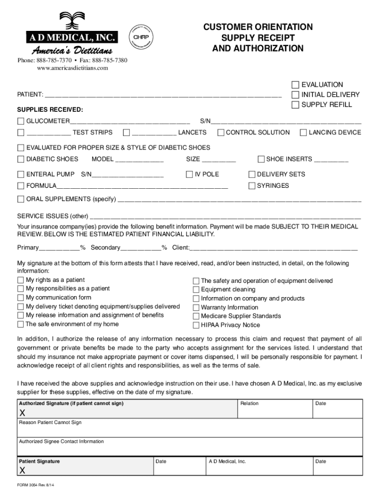 Fillable Online customer orientation supply receipt and authorization ...