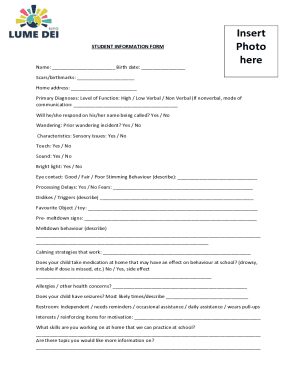 Fillable Online Student Information Form 2023: Essential Details for ...