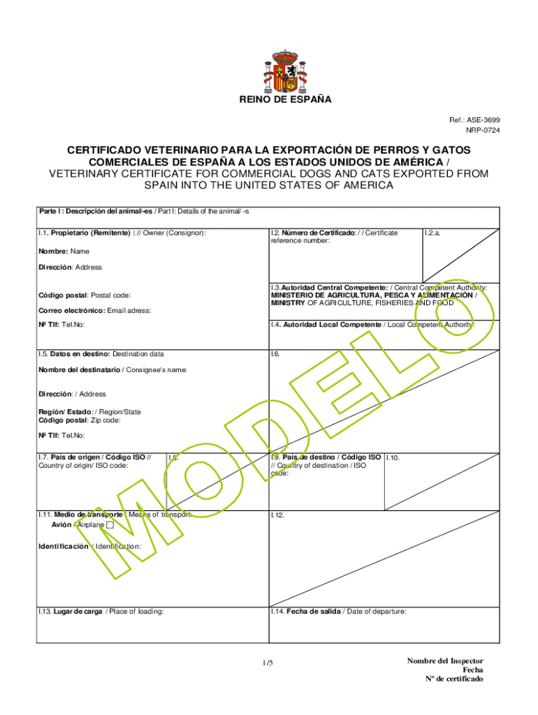 Rellenable en línea certificado veterinario para la exportacin de perros y gatos Fax Email ...