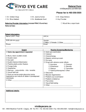 Fillable Online Referral Form for Eye Care - 2023 | Vivid Eye Care Fax ...
