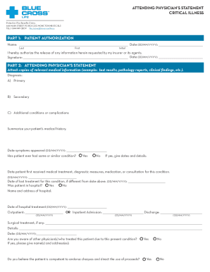 Fillable Online Attending Physician's Statement for Critical Illness ...