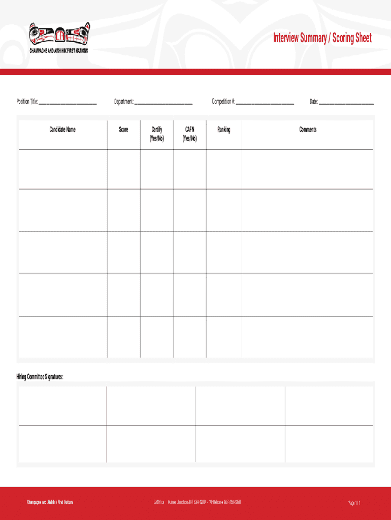 Fillable Online Candidate Interview Summary and Scoring Sheet 2023 Fax ...