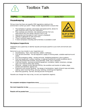 Fillable Online Housekeeping Safety Guidelines - Toolbox Talk 2021 Fax ...
