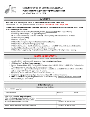 Fillable Online Eoel Public Prekindergarten Program Application 2022 ...