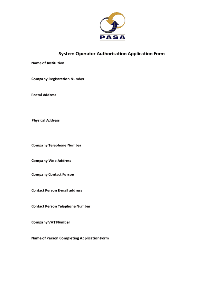 Fillable Online System Operator Authorisation Application Form 2023 - Apply Now Fax Email Print ...