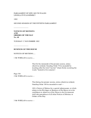 Fillable Online Notices of Motions and Orders of the Day - New South ...