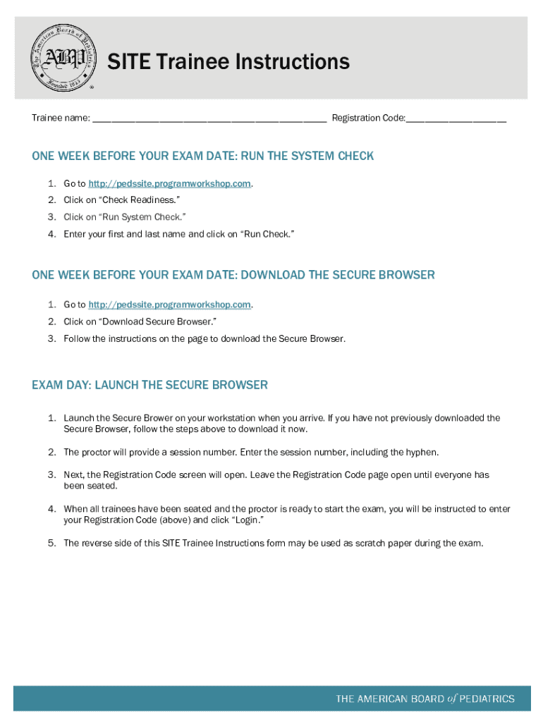 Fillable Online Site Trainee Instructions for Exam Preparation 2023 Fax ...