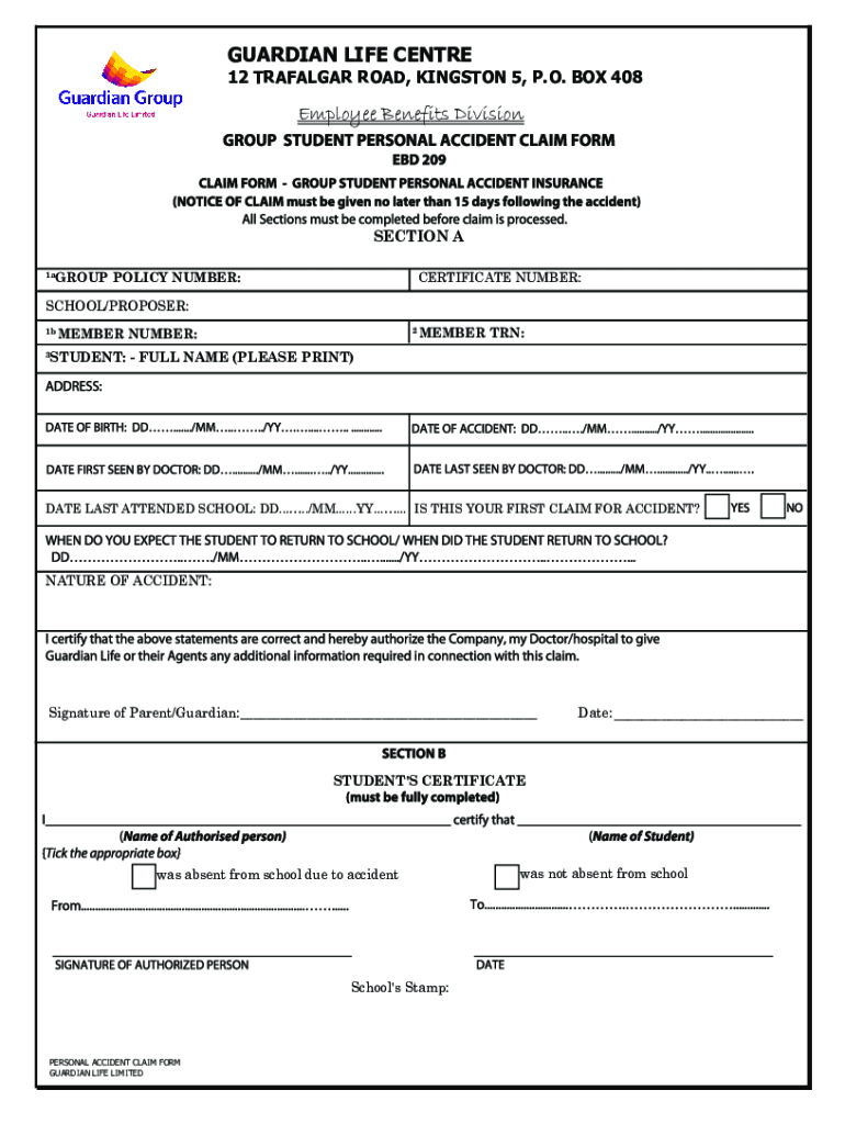 Fillable Online Personal Accident Claim Form - Guardian Life Limited ...