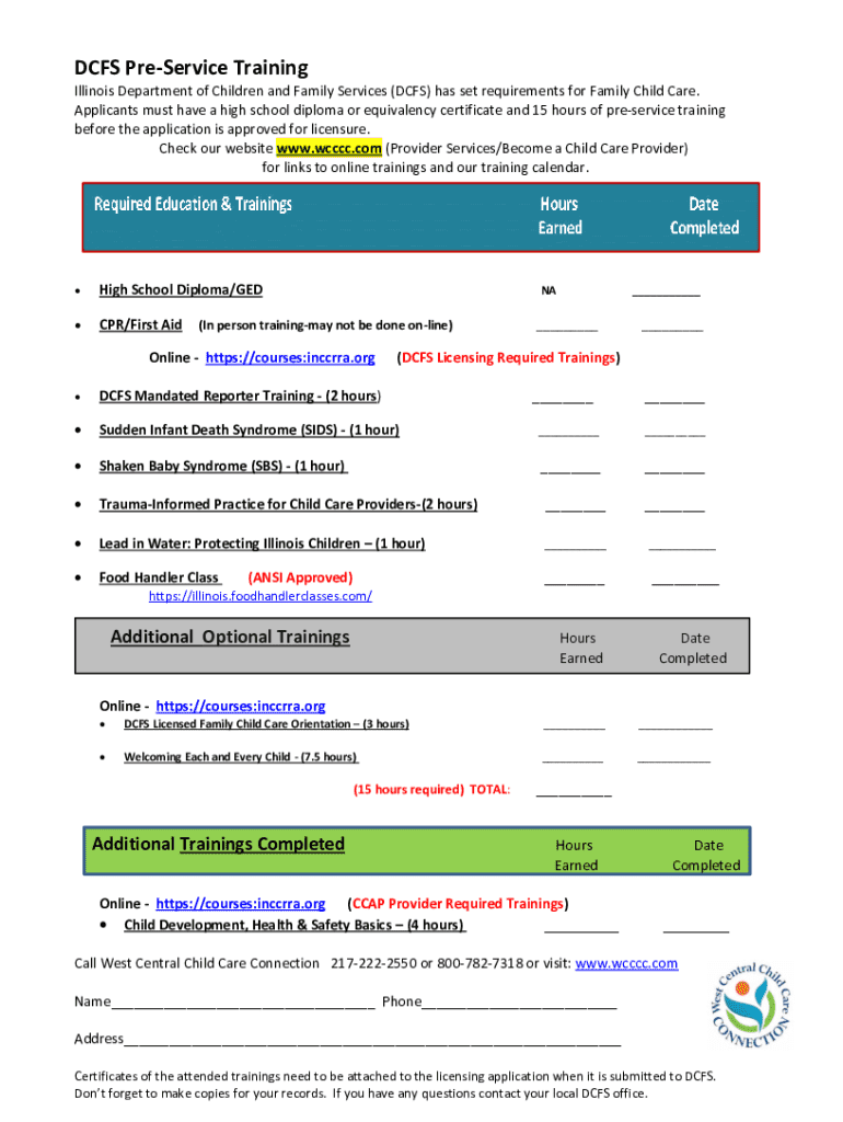 Fillable Online 2023 Dcfs Pre-service Training Requirements for Family ...