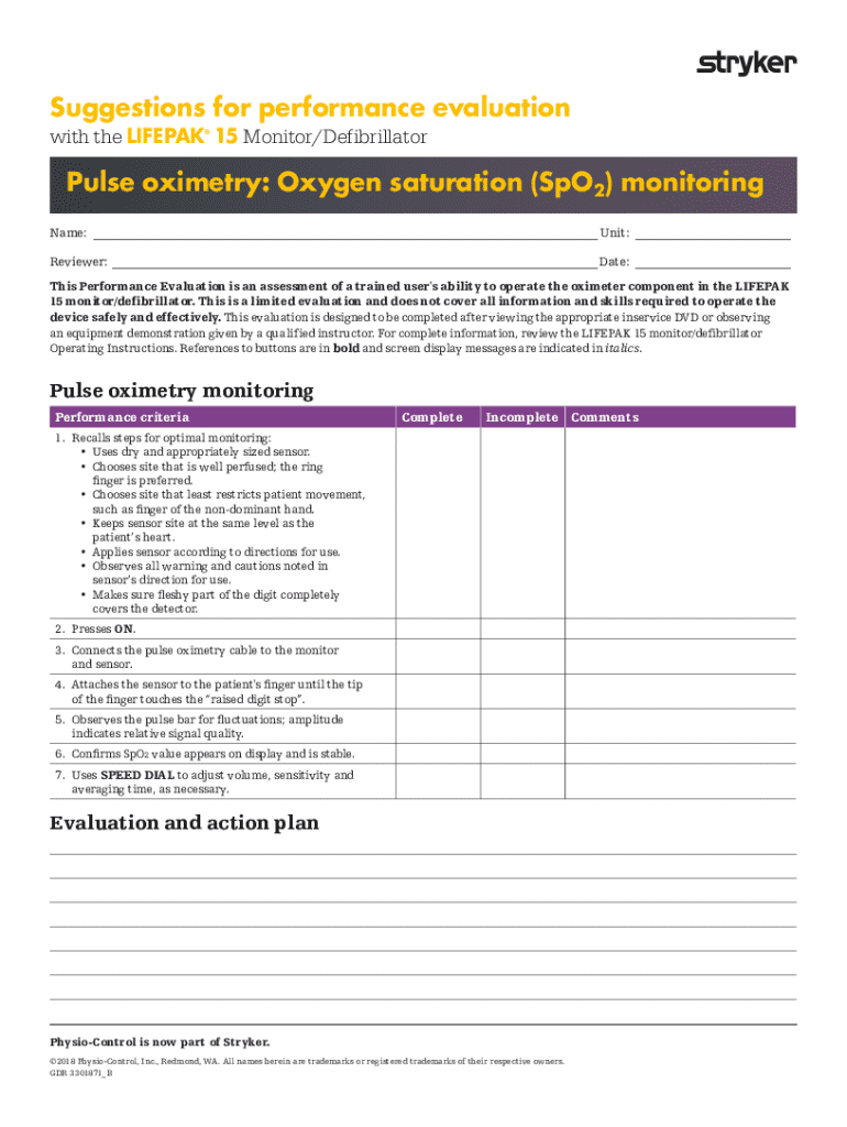 Fillable Online Performance Evaluation of Lifepak 15 Pulse Oximetry ...
