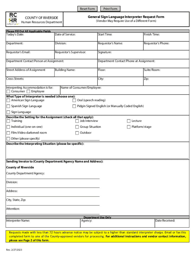 Fillable Online Sign Language Interpreter Request Form - County of ...