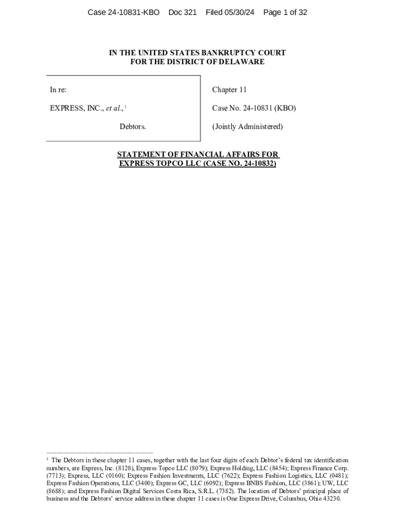 Fillable Online Statement of Financial Affairs for Express Topco Llc ...