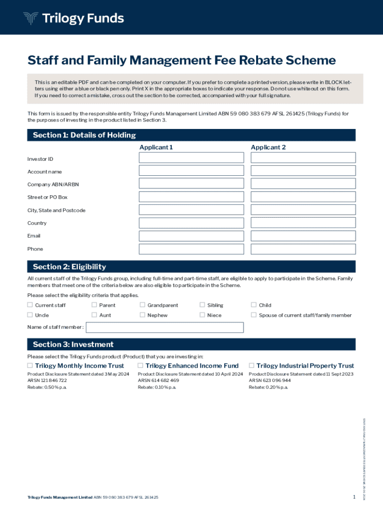 Fillable Online Staff and Family Management Fee Rebate Scheme 2024 Fax ...