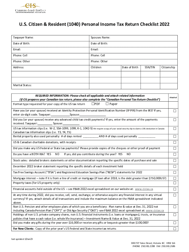 Fillable Online U.s. Citizen & Resident 1040 Income Tax Return ...