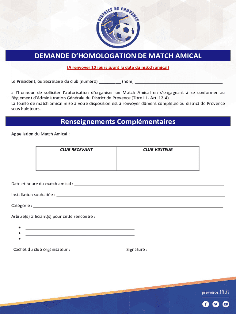 Lettre De Demande De Match De Football Pdf - Remplir en ligne, Imprimé ...