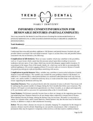 Fillable Online Informed Consent for Removable Dentures 2023 - Risks ...