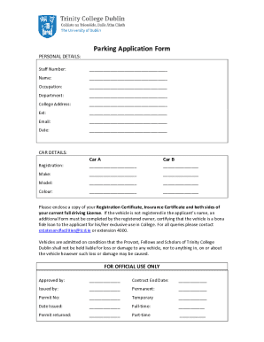Fillable Online Trinity College Dublin Parking Application Form 2023 ...