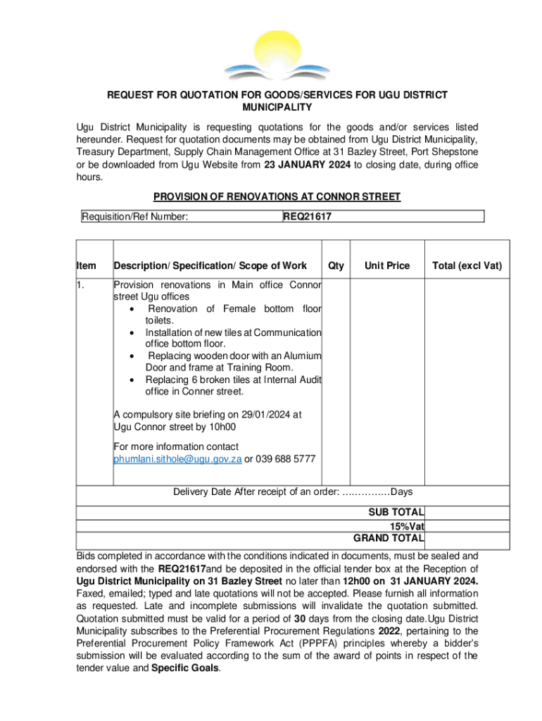 Fillable Online Ugu District Municipality 2024 Goods and Services ...