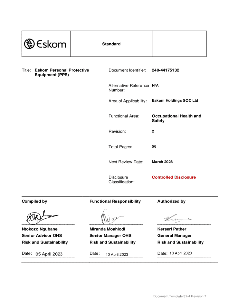 Fillable Online Eskom Personal Protective Equipment (PPE) Document ...