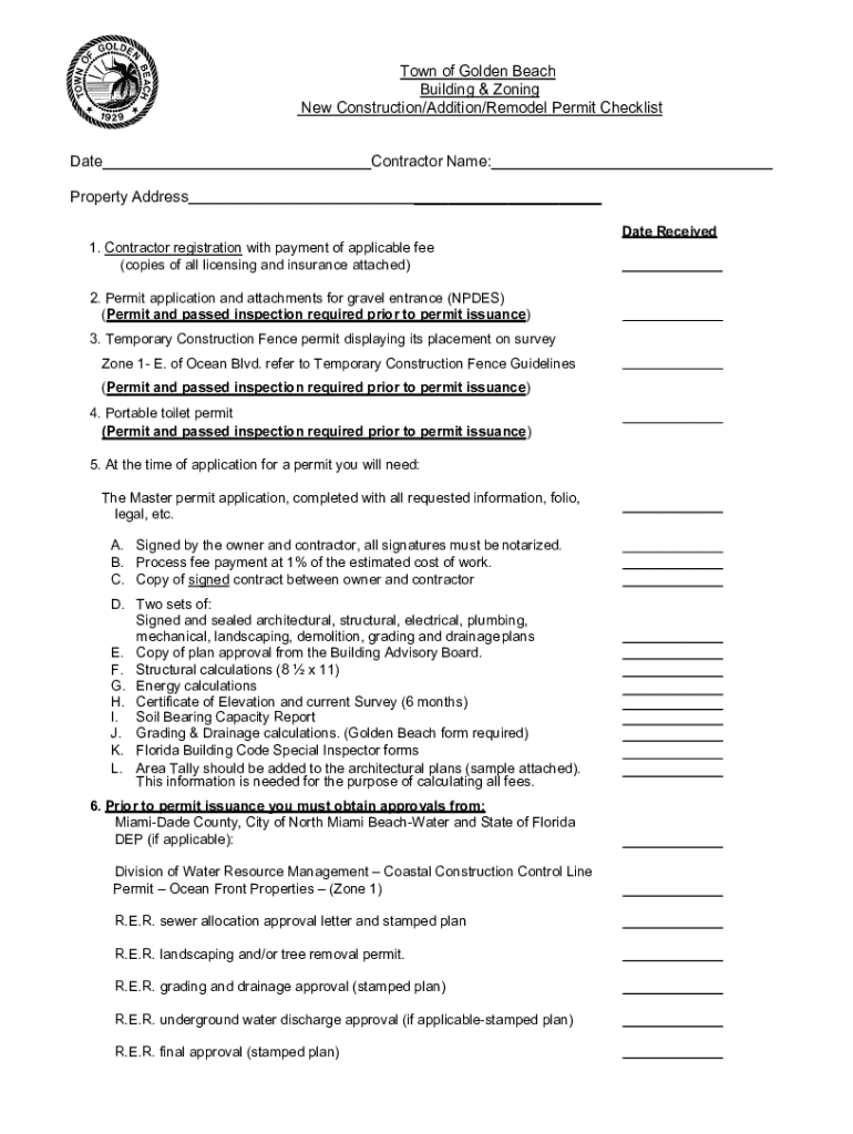 Fillable Online Golden Beach New Construction Permit Checklist 2023 Fax ...