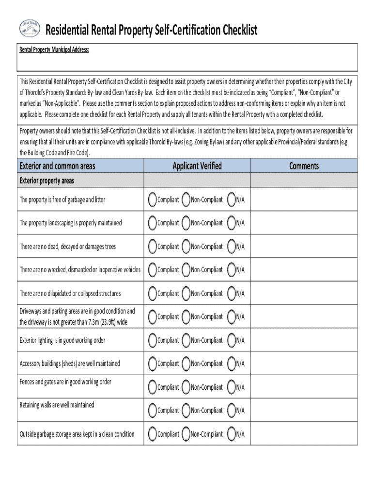 Fillable Online Residential Rental Property Self-certification ...