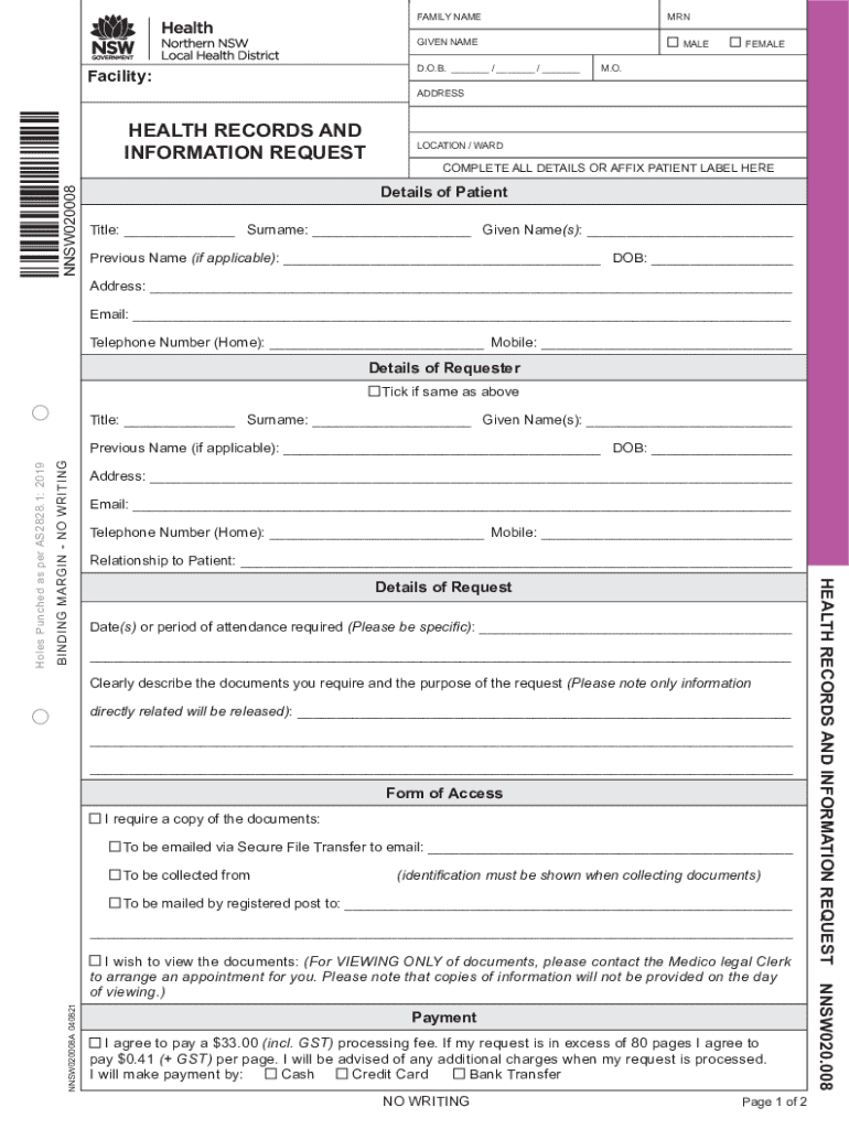 Fillable Online Health Records and Information Request Form - 2023 Fax Email Print - pdfFiller