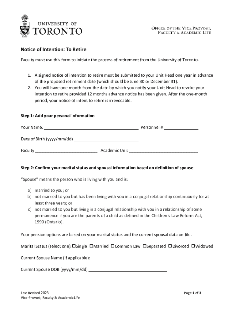 Fillable Online rf cuny - notice of intent to retire acknowledgement ...