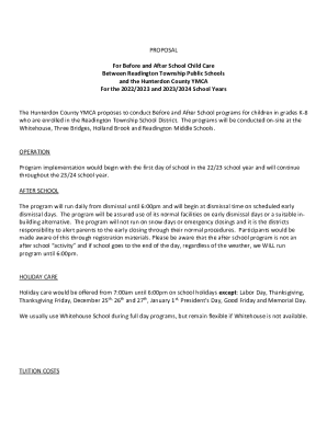 Fillable Online Before and After School Child Care Proposal: Readington ...