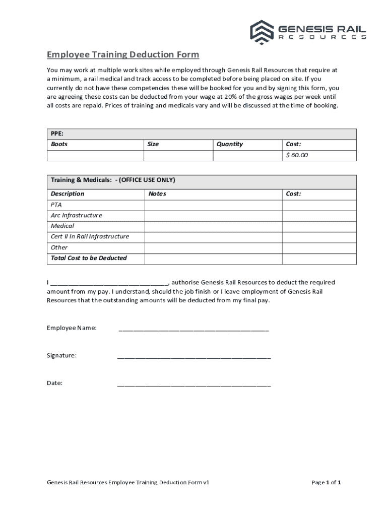 Fillable Online Employee Training Deduction Form Fax Email Print ...