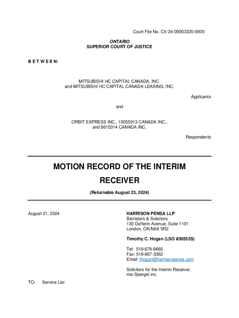 Fillable Online Motion Record of Interim Receiver - Mitsubishi Hc ...