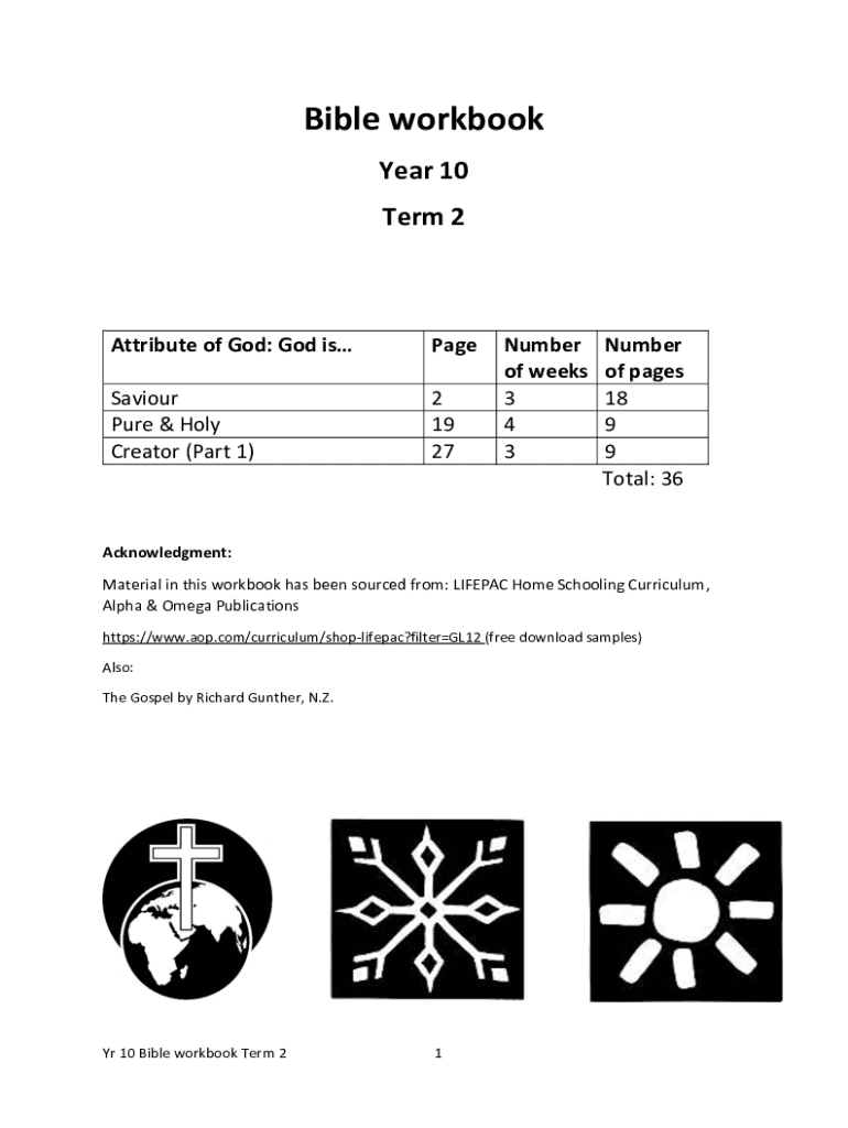 Fillable Online Year 10 Bible Workbook: Understanding God's Attributes ...