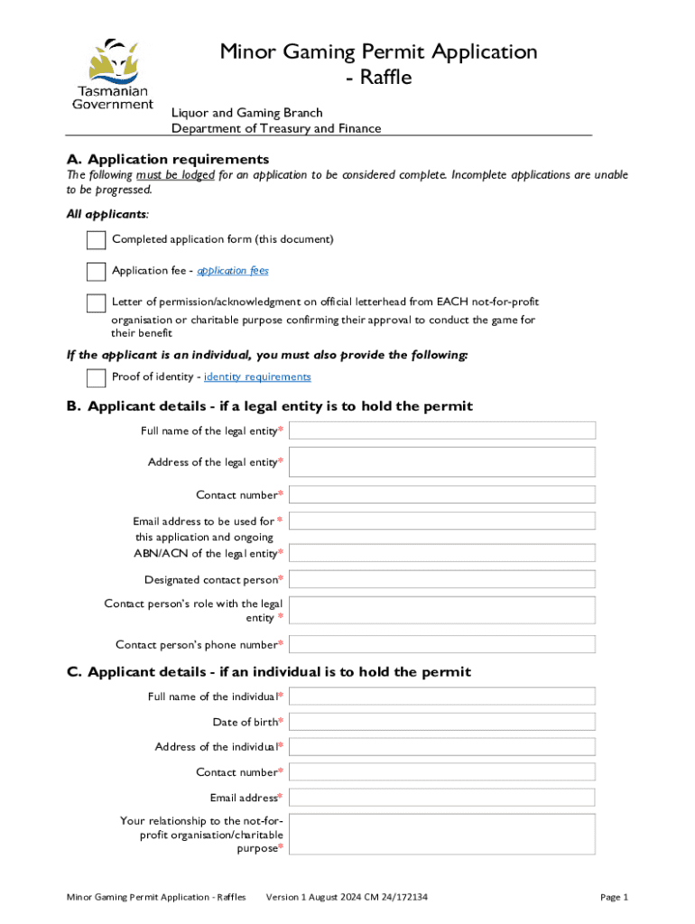 Fillable Online 2024 Minor Gaming Permit Application for Raffles Fax ...