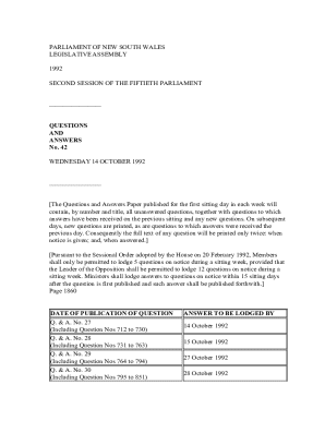 Fillable Online Nsw Legislative Assembly Questions and Answers 1992 Fax ...
