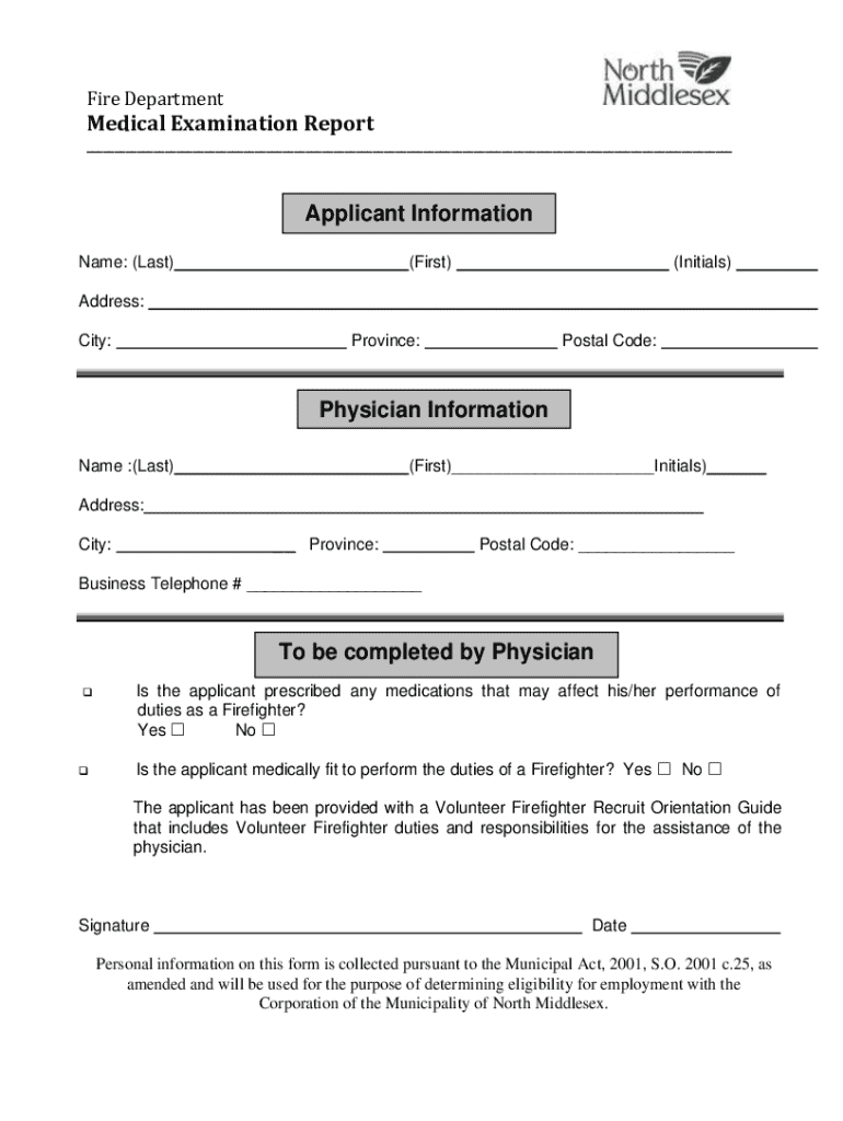 Fillable Online 2023 Firefighter Medical Examination Report for North Middlesex Fax Email Print ...
