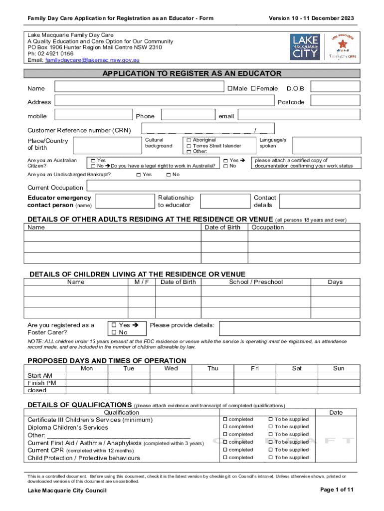 Fillable Online Family Day Care Registration Application 2023 | Lake ...