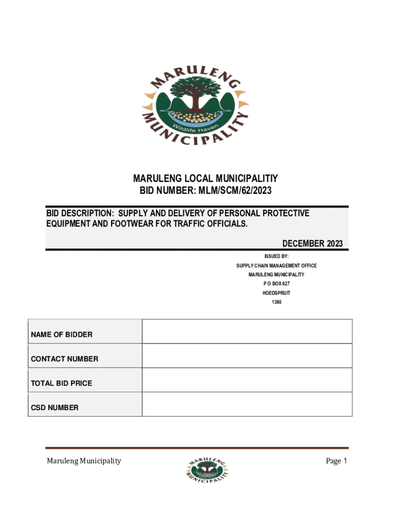 Fillable Online Bid Mlm/scm/62/2023 for Supply of Ppe and Footwear ...
