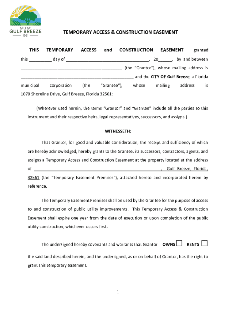 Fillable Online Temporary Access and Construction Easement in Gulf ...