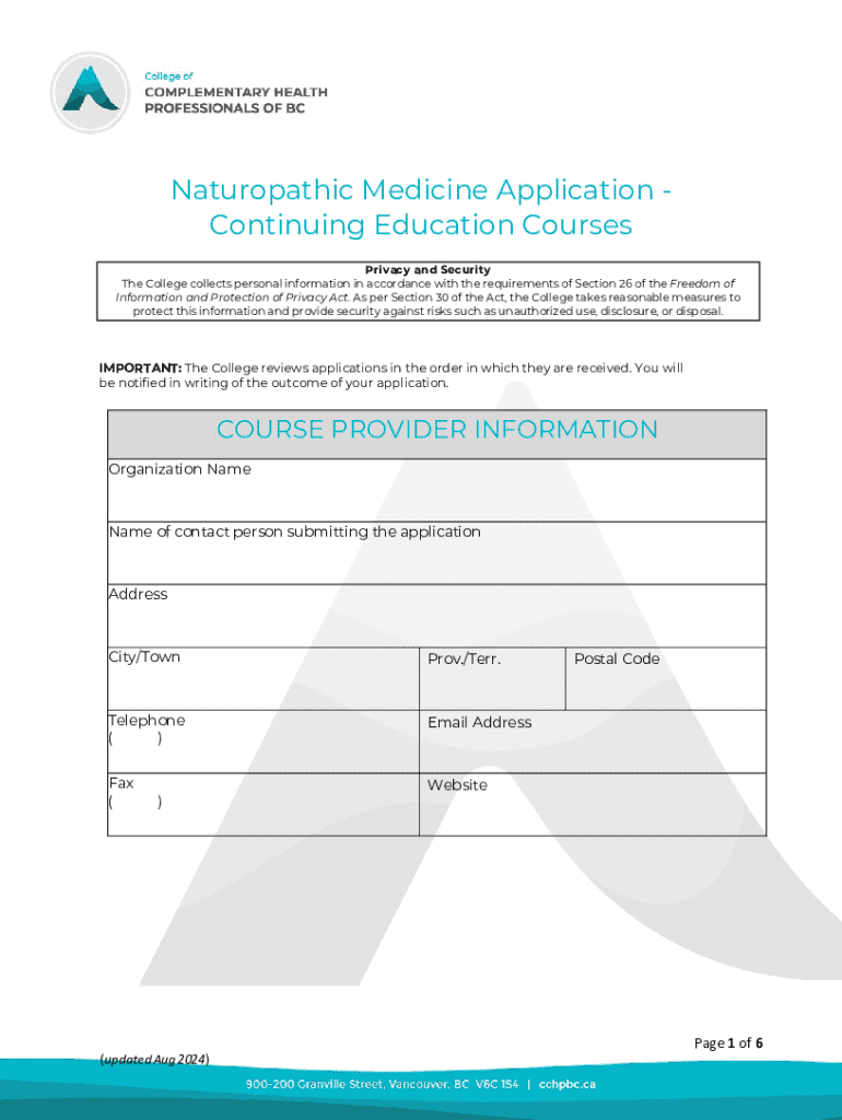 Fillable Online 2024 Naturopathic Medicine Continuing Education Course ...