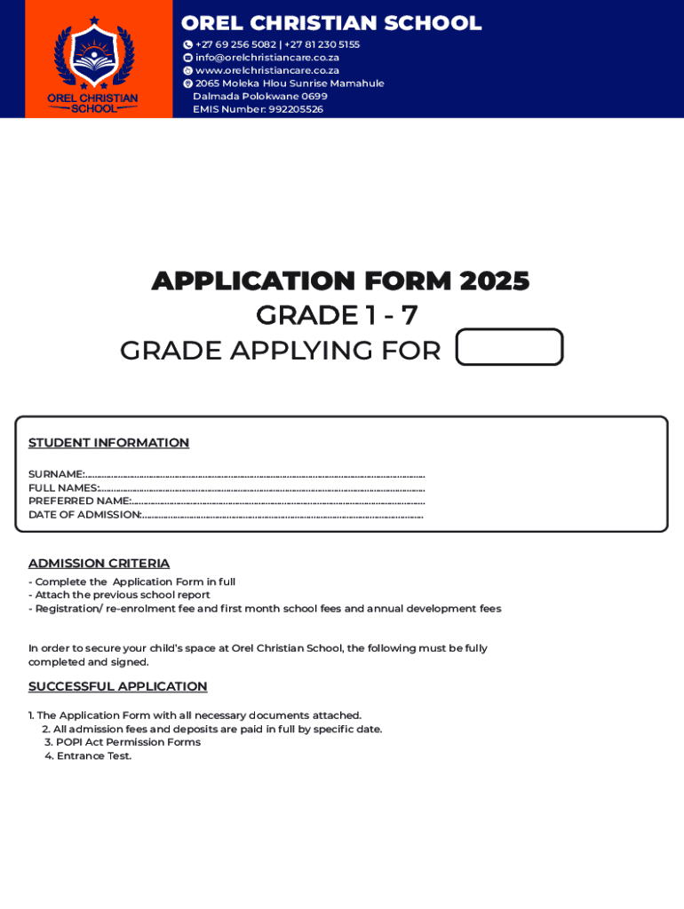 Fillable Online Orel Christian School Application Forms.cdr Fax Email ...
